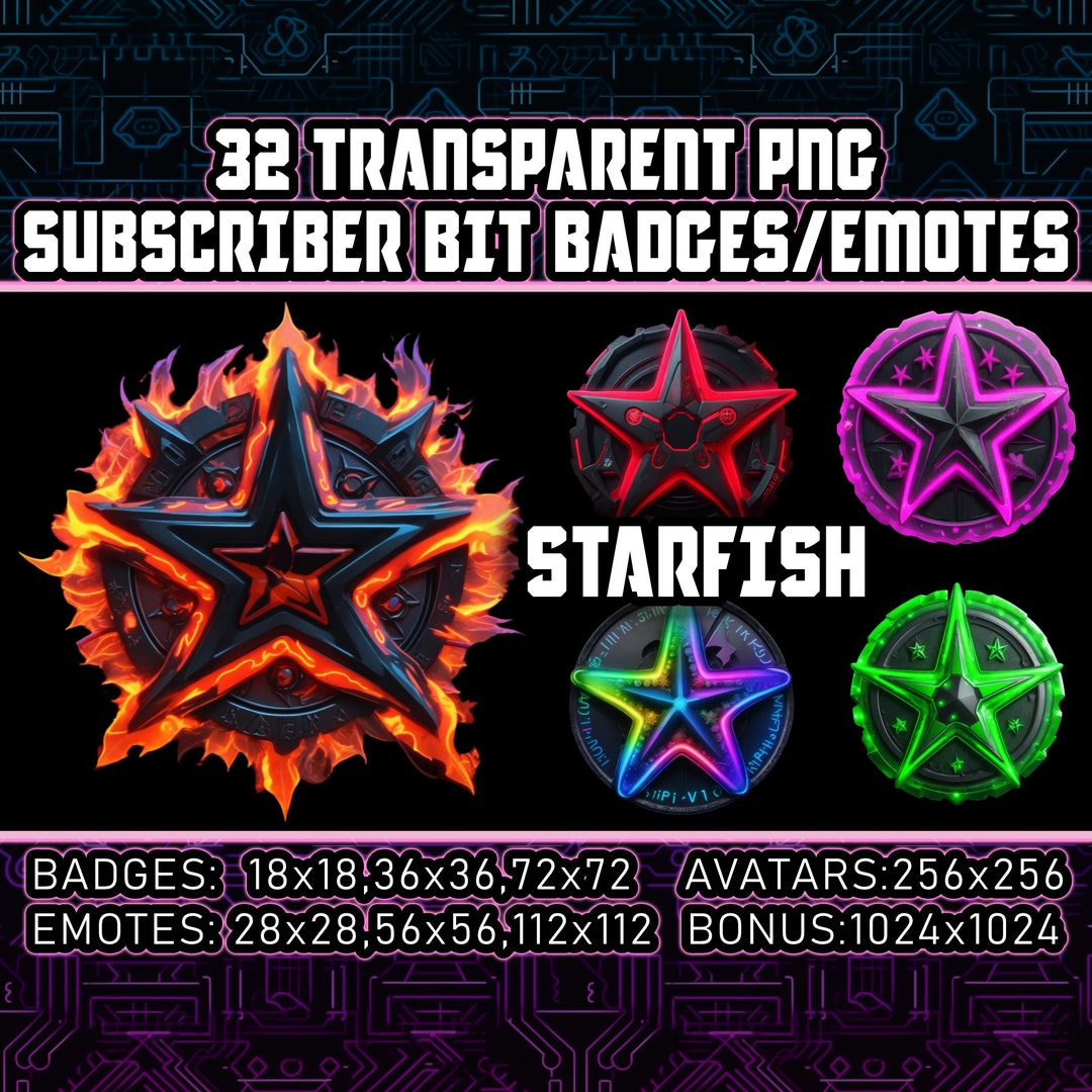 Cyberpunk Starfish Twitch Sub and Bit Badges for Streamers,vtubers 32 ...