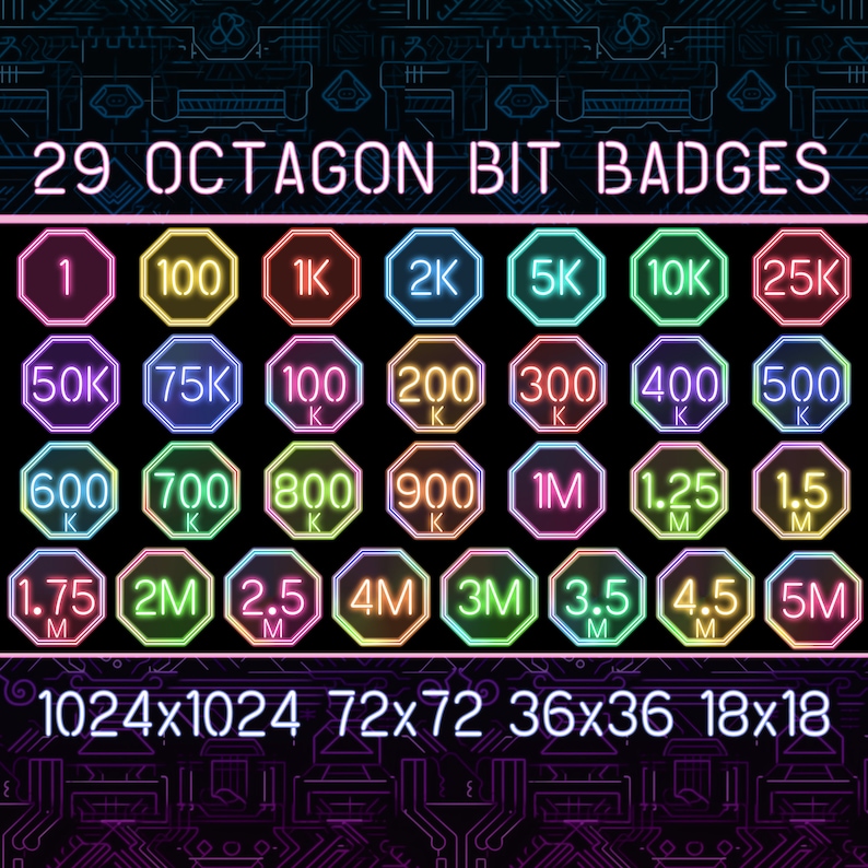 29 Cyberpunk Neon Twitch Bit Badges Minimalistic Sub Badges Number Bit ...