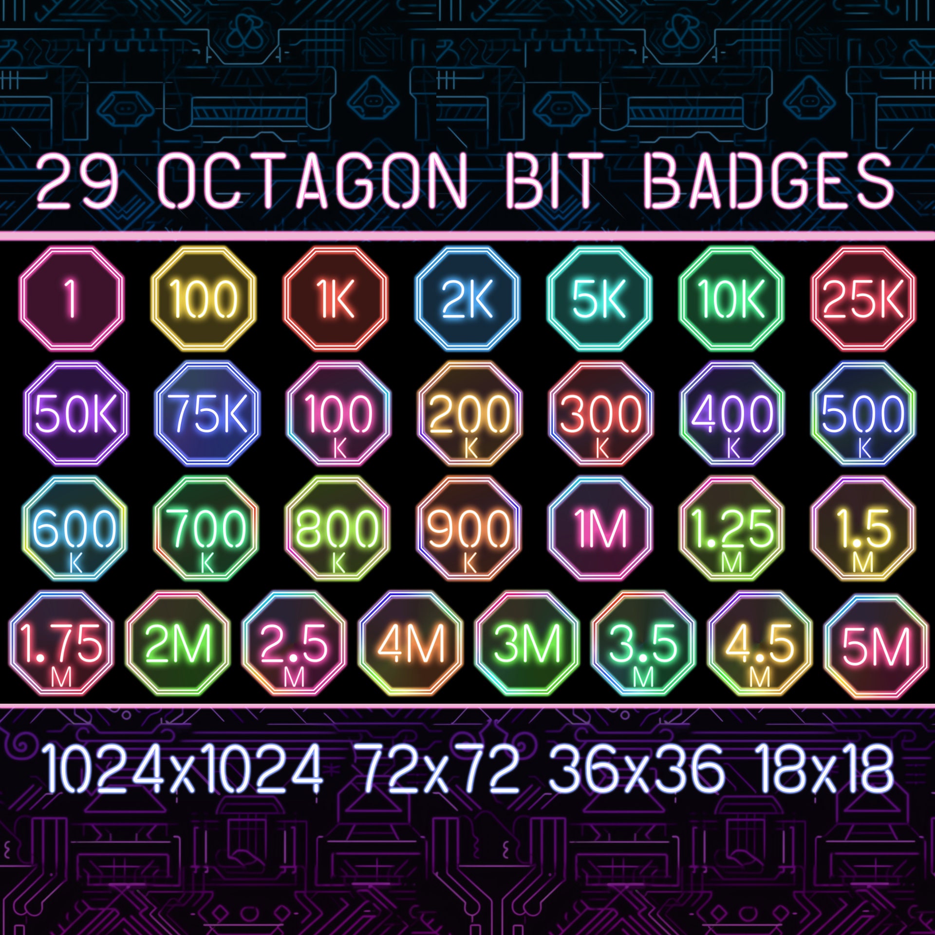 29 Cyberpunk Neon Twitch Bit Badges Minimalistic Sub Badges Number Bit ...