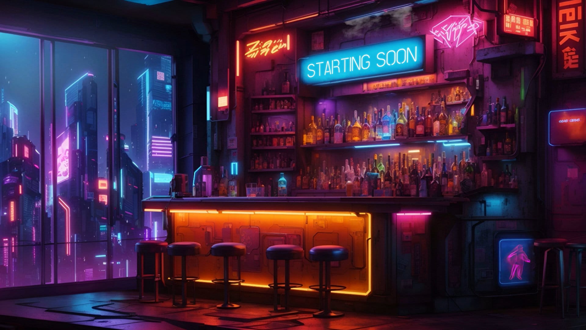 Cyberpunk Lounge Bar Animated Virtual Background Vtuber Twitch ...