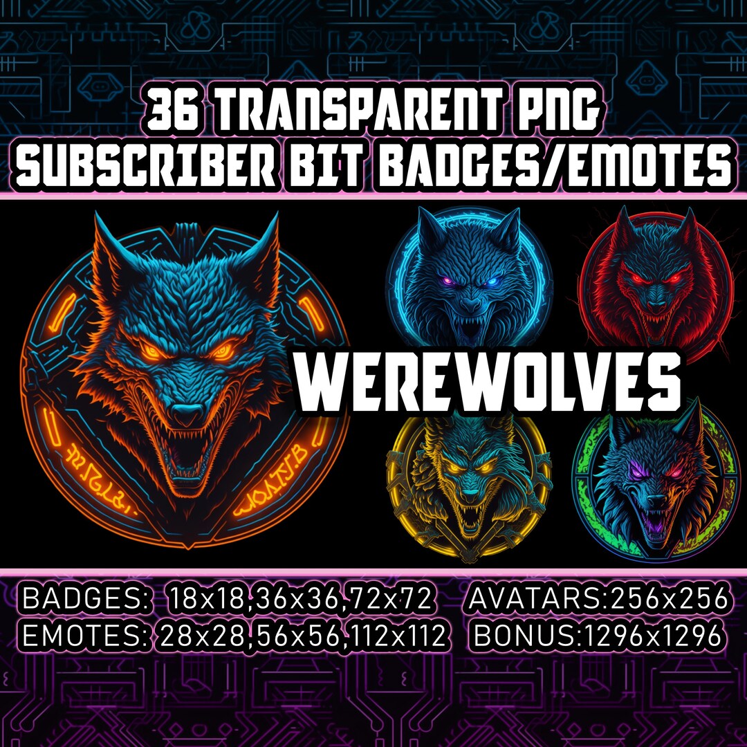 36 Cyberpunk Werewolves Twitch Sub Badges and Bit Badges for Streamers ...