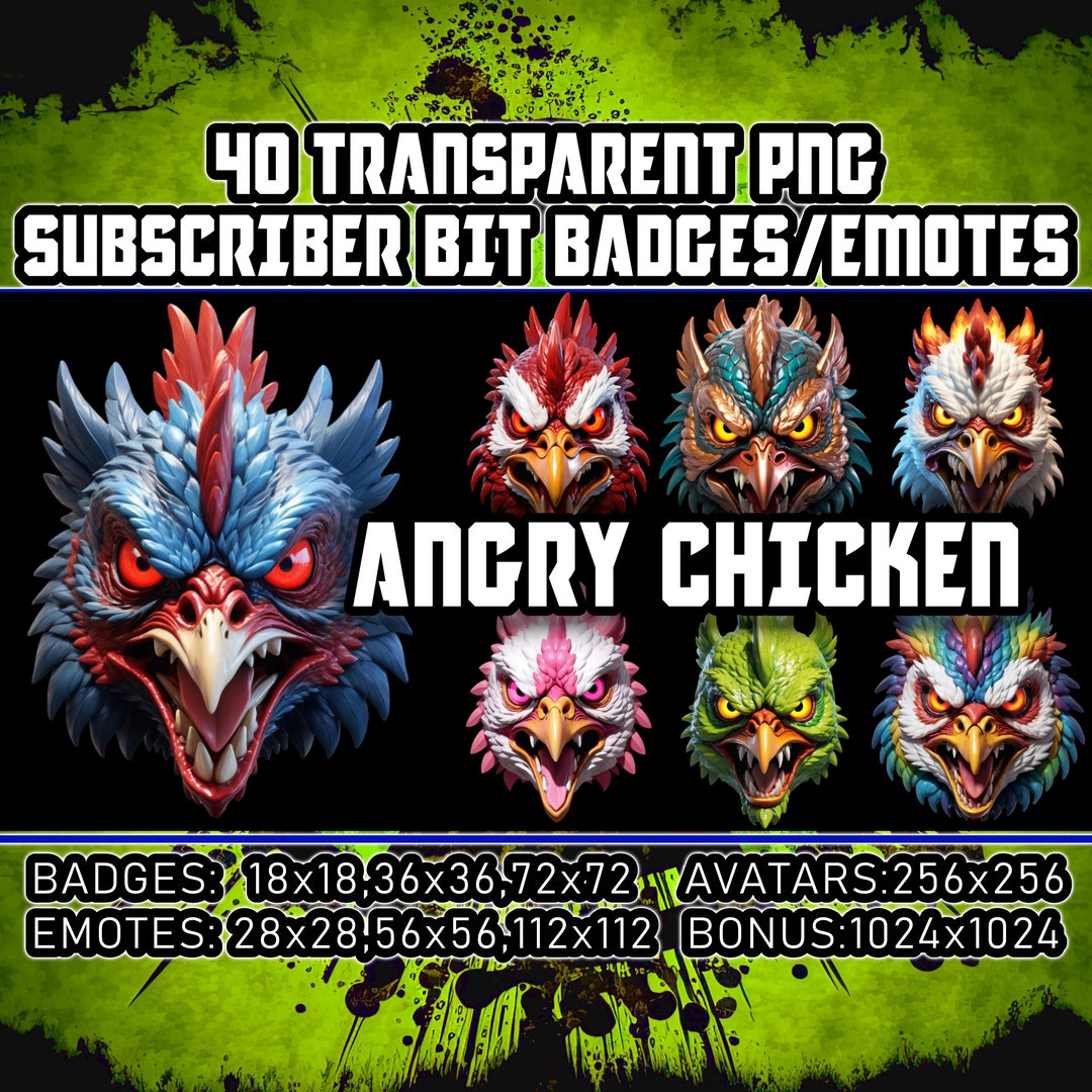 Angry Chicken Twitch Kick Sub Bit Badges for Streamers,vtubers,40 ...