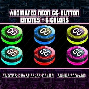 Animated Neon GG Button Twitch Emotes for Streamers,6 Colors, 28x28 ...