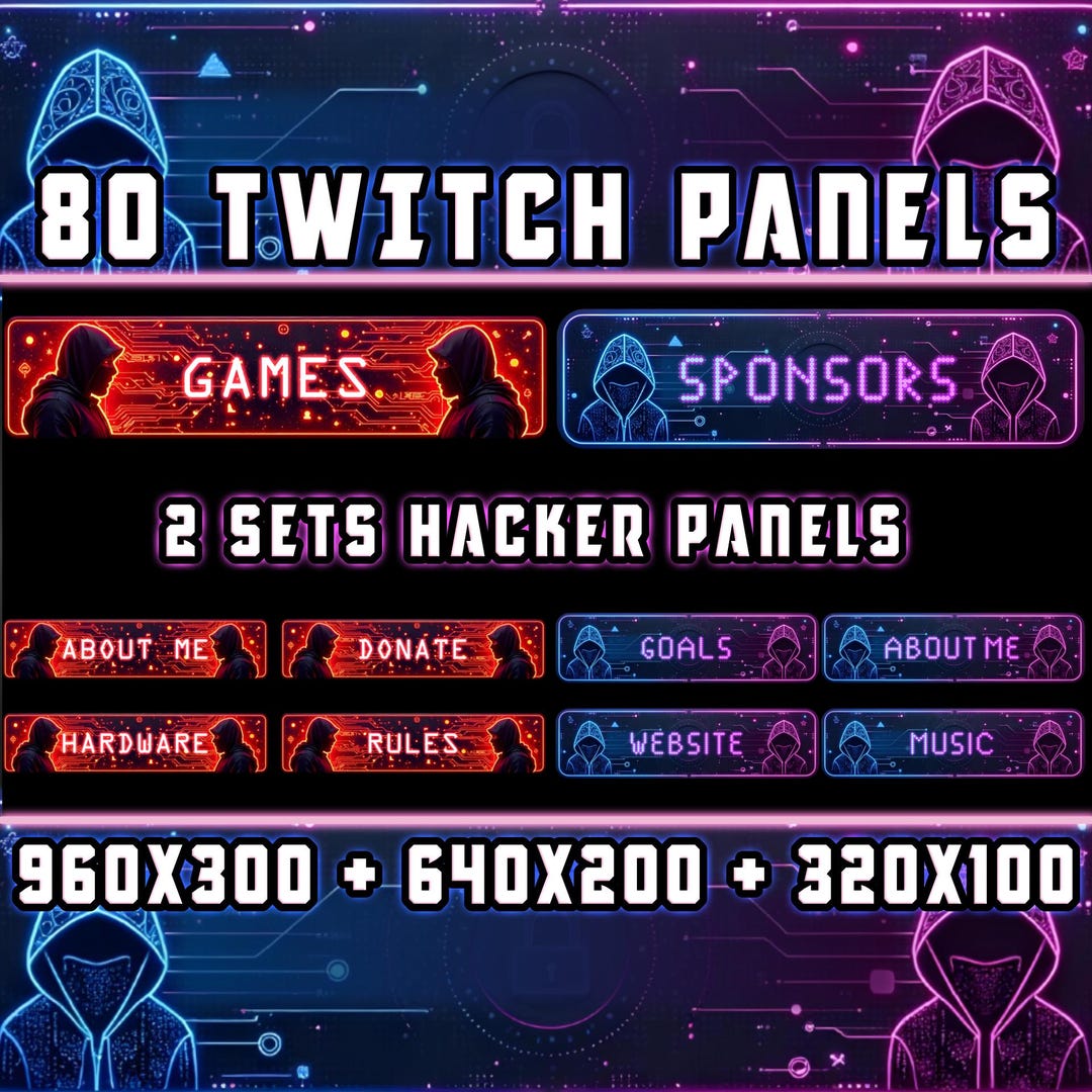 Cyber Hacker Twitch Panels for Streamers,2 X 40 Cyberpunk Transparent ...