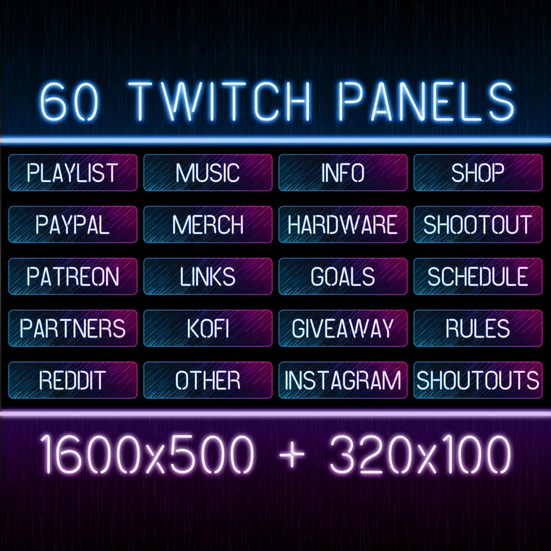 60 Cyberpunk Twitch Panels, Color Gradient (pink and Blue), 2 Sizes ...