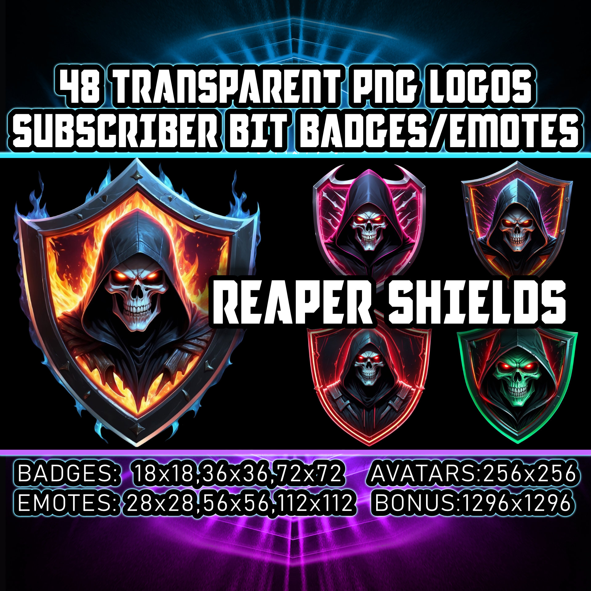 Cyberpunk Grim Reaper Shields Twitch Sub/bit Badges for Streamers ...