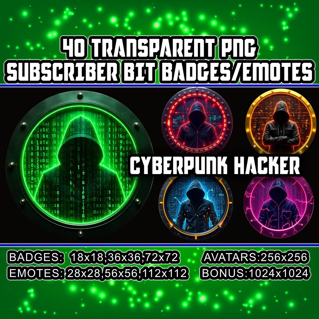 Cyberpunk Hacker Twitch Kick Sub Badges and Bit Badges for Streamers ...