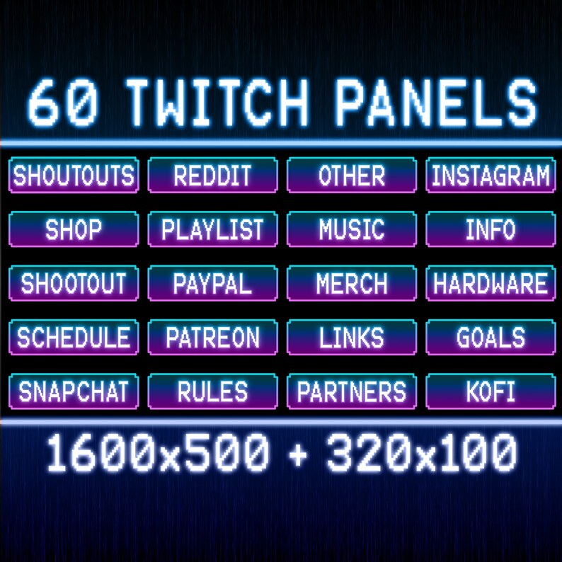 60 Cyberpunk Neon Pixel Twitch Panels, Blue Pink, 3 Sizes 320x100 ...