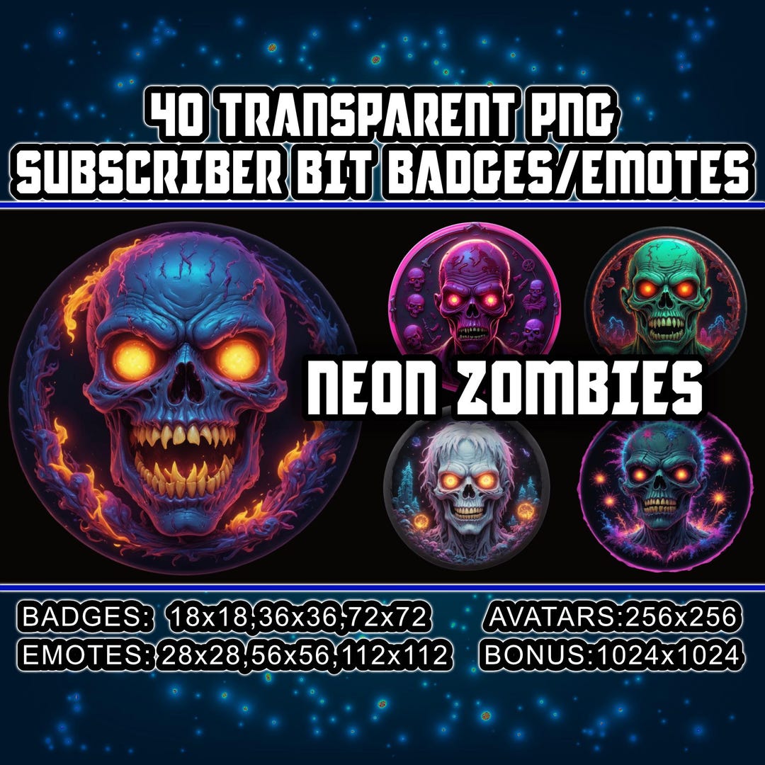 Neon Zombie Twitch Kick Sub Badges and Bit Badges for Streamers,vtubers ...