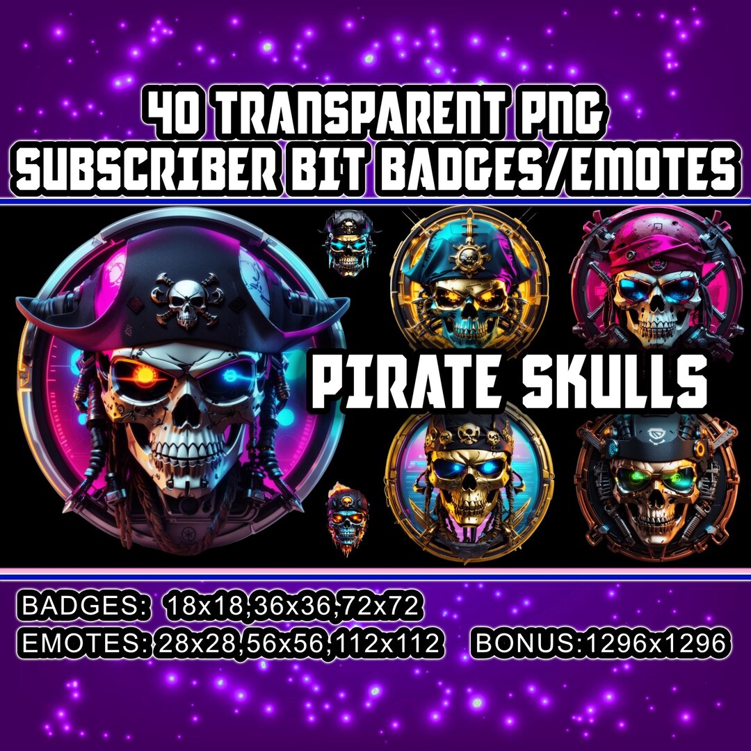 Pirate Skulls Cyberpunk Twitch Kick Sub Bit Badges for Streamers,vtuber ...