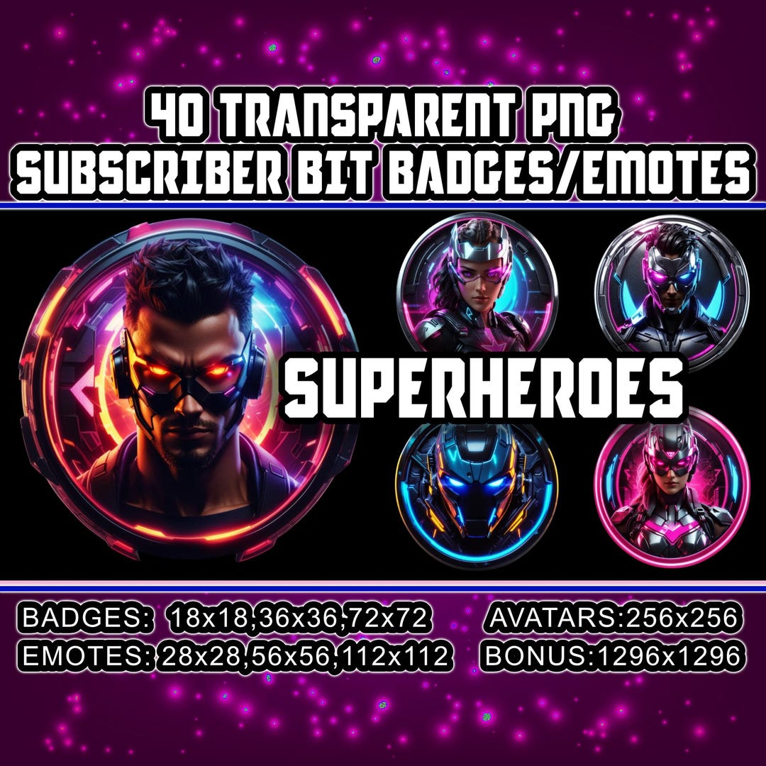 40 Cyberpunk Superhero Transparent PNG Twitch Kick Sub Bit Badges for ...