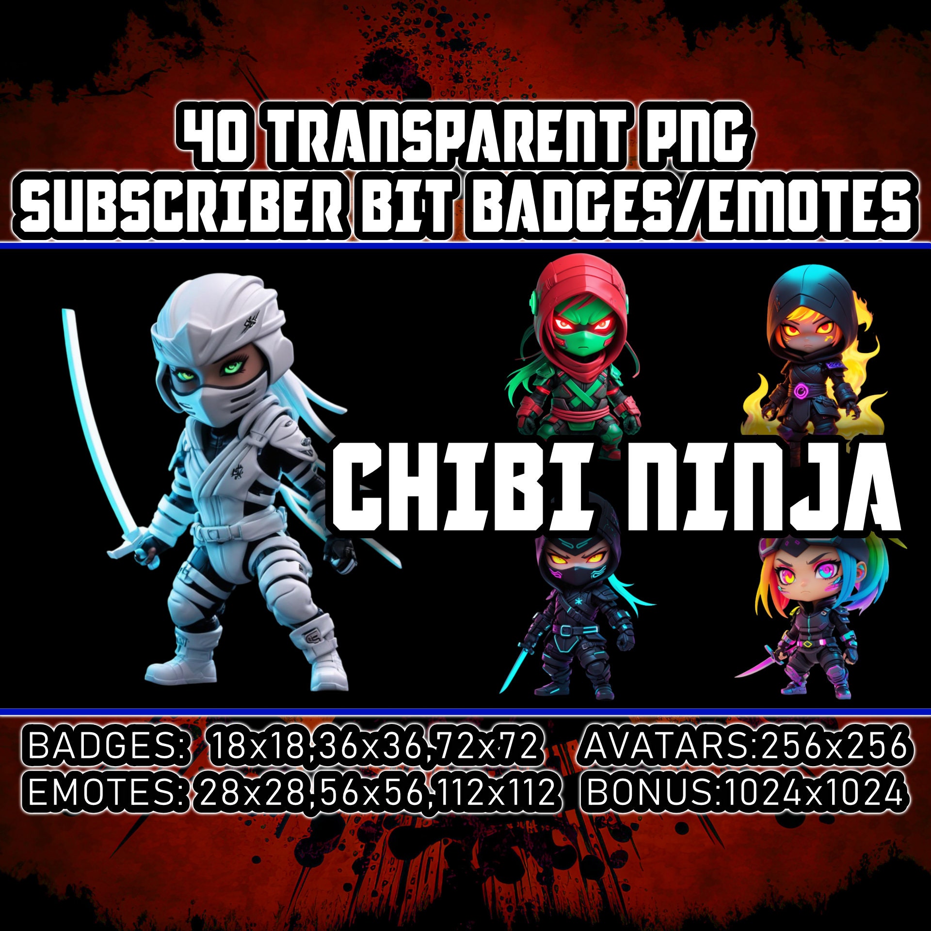 Cyberpunk Chibi Ninja Twitch Kick Sub Badges and Bit Badges for ...