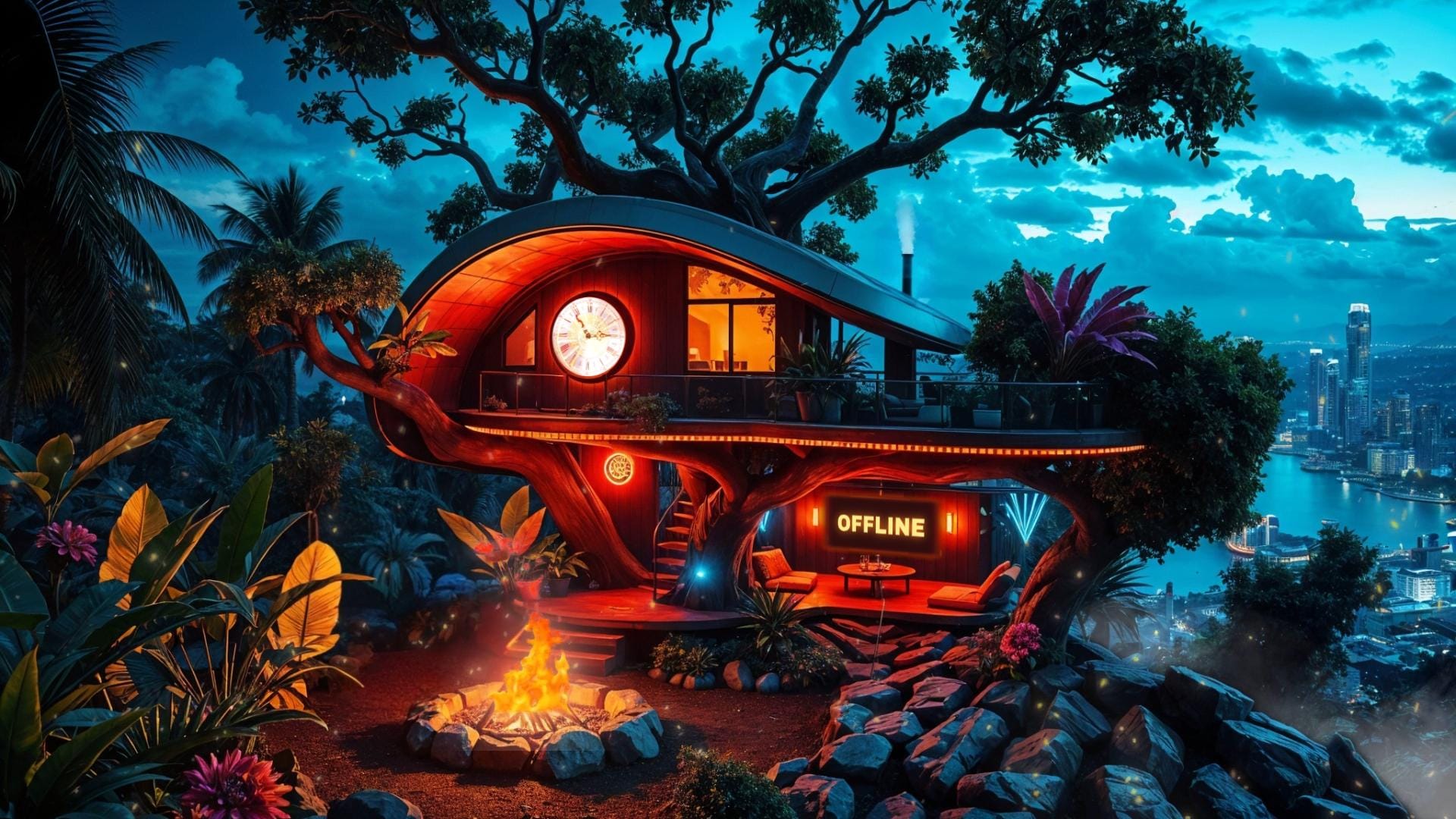 Cyber Tree House Virtual Background Vtuber Twitch Streaming Moving ...