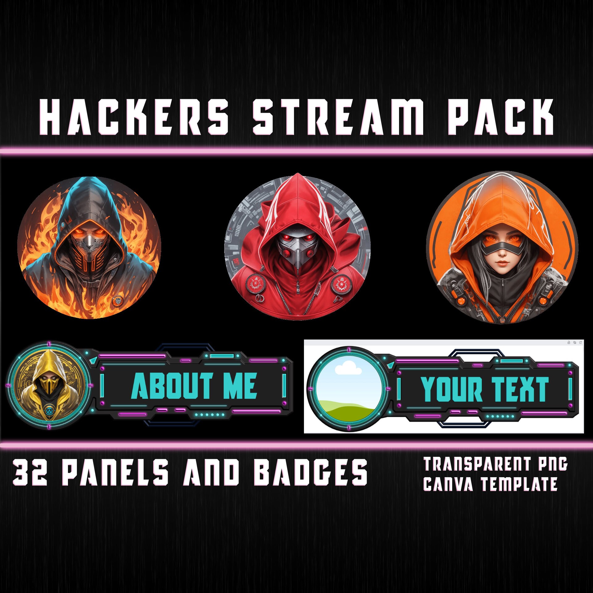 32 Hacker Badgespanels Pack for Streamers 8 Colors Bonus - Etsy