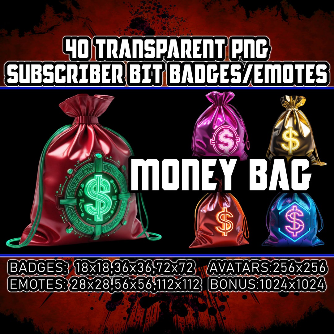 Neon Money Bag Twitch Kick Sub Bit Badges for Streamers,vtuber, 40 ...