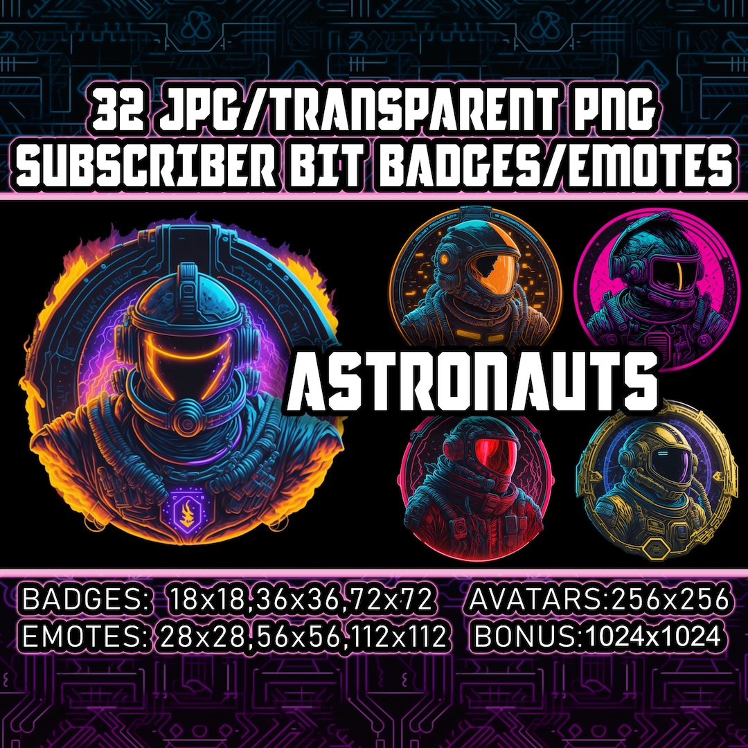Cyberpunk Astronauts Twitch Sub Badges and Bit Badges for Streamers ...