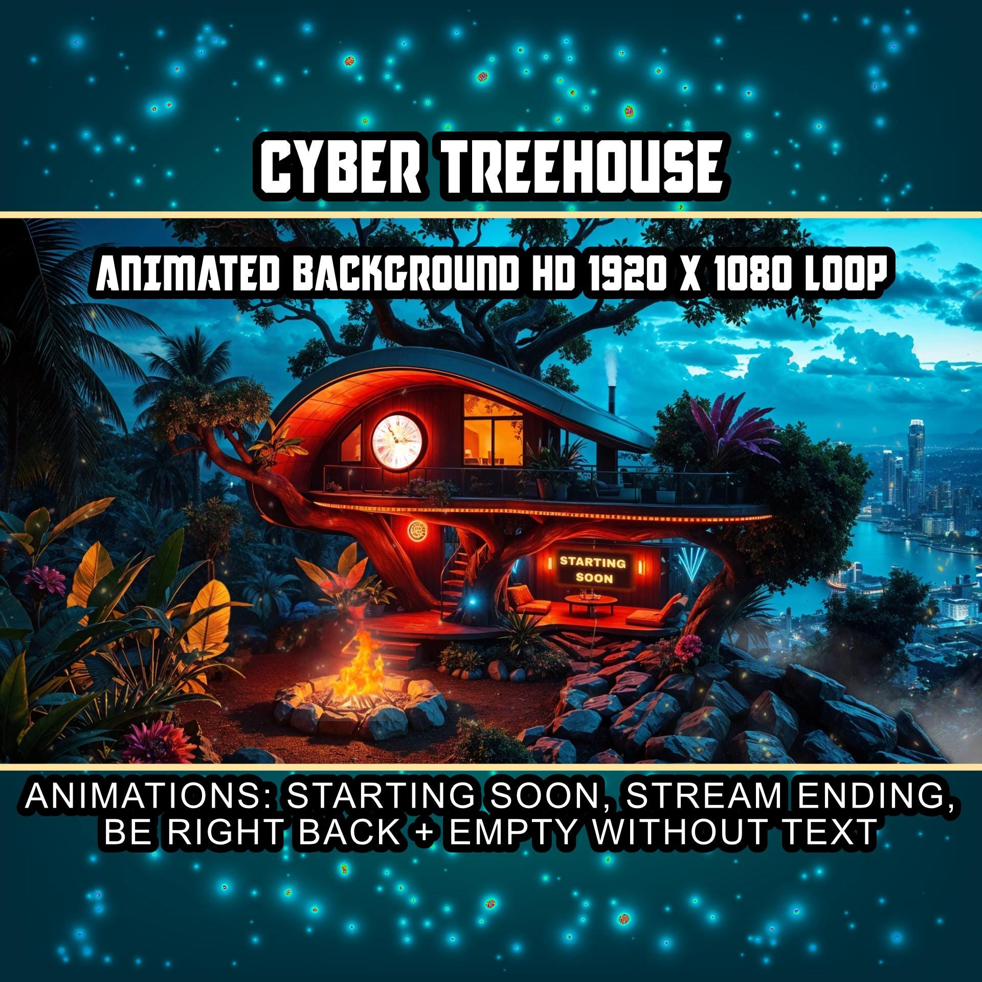 Cyber Tree House Virtual Background Vtuber Twitch Streaming Moving ...