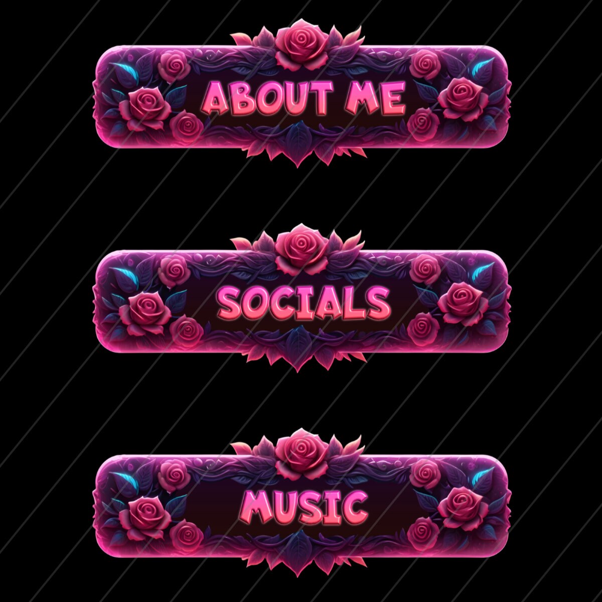 Roses Twitch Panels for Streamers,2 X 40 Transparent Pngs,flowers ...