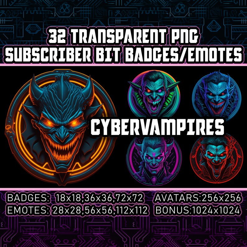 Cyberpunk Vampires Twitch Sub Badges and Bit Badges for Streamers ...