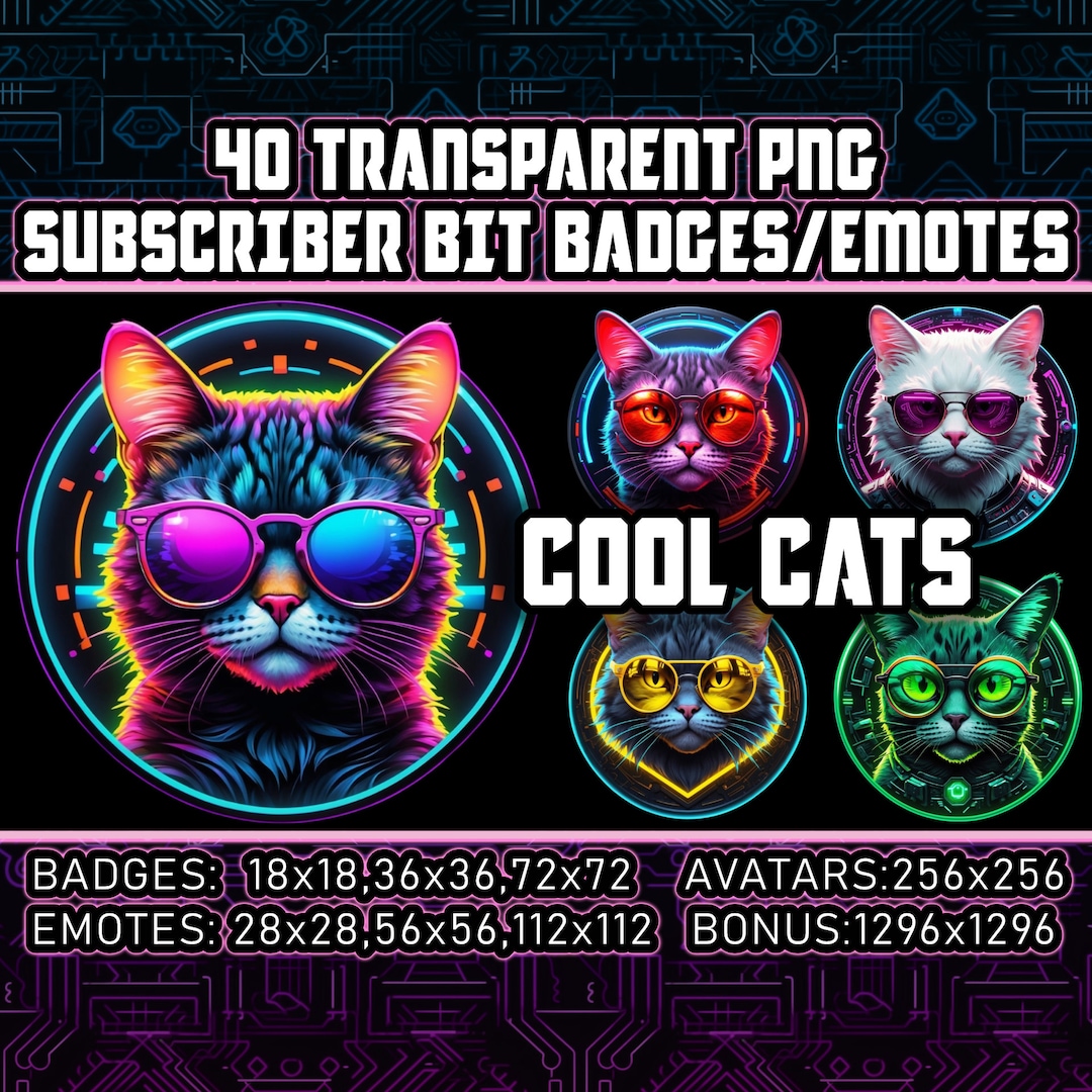 Cool Cats Twitch Kick Sub Bit Badges for Streamers, Vtubers,animal ...