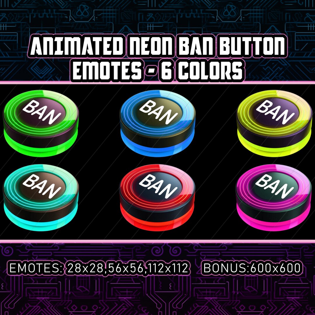 Animated Neon BAN Button Twitch Emotes for Streamers,6 Colors, 28x28 ...
