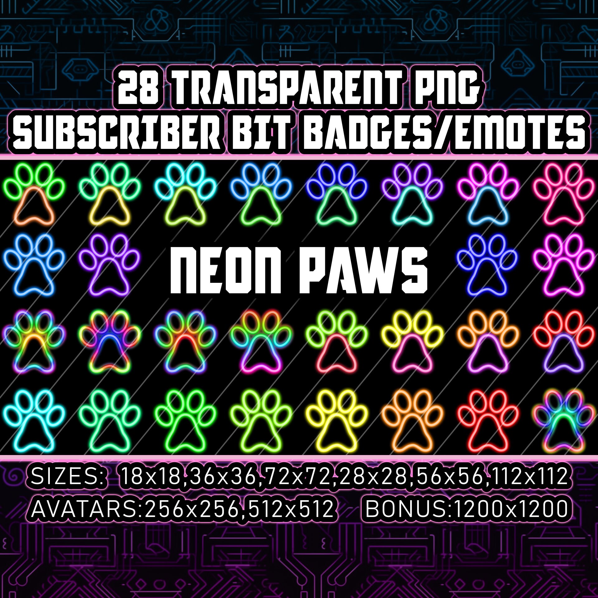 Neon Paws Twitch/kick Sub Bit Badges for Streamers,vtubers,dog and Cat ...