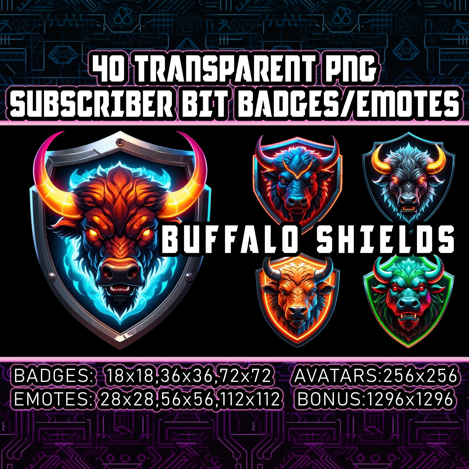 Cyberpunk Buffalo Shields Twitch Kick Sub/bit Badges for Streamers ...