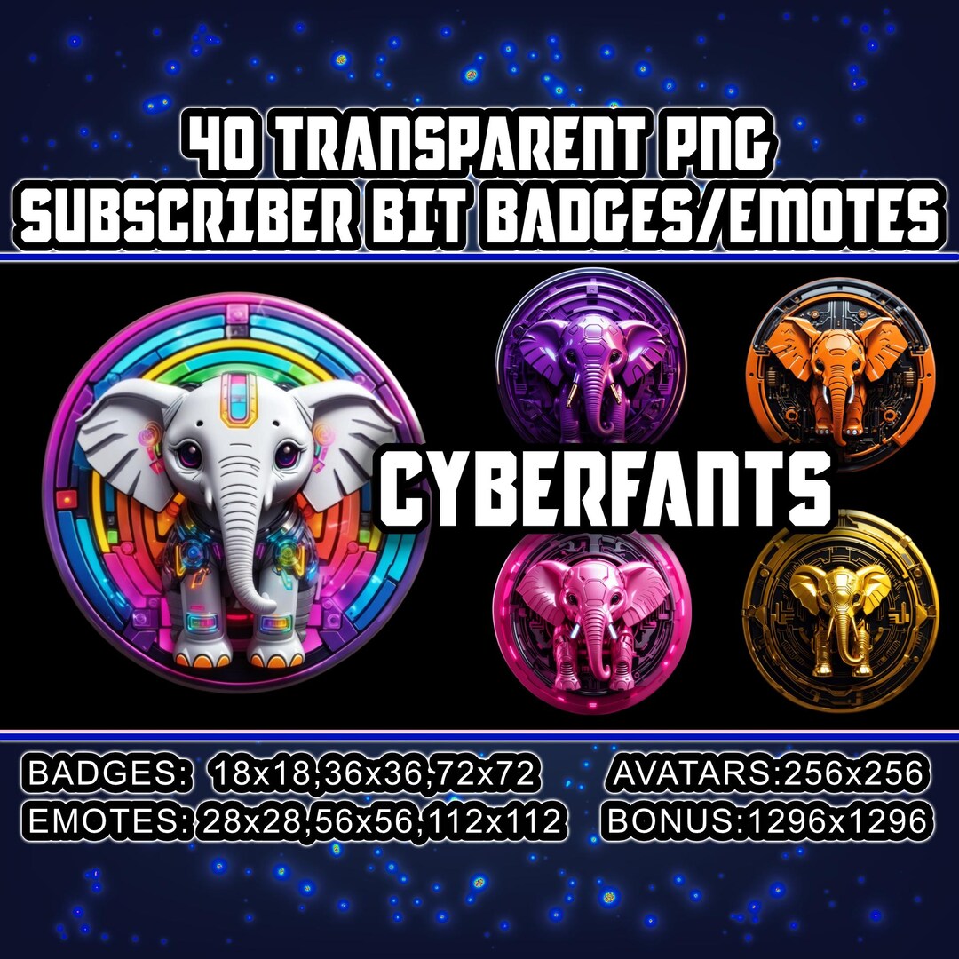 Cyberpunk Elephants Twitch Kick Sub/bit Badges for Streamers,vtubers ...