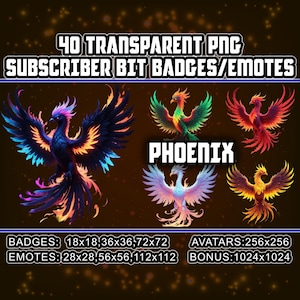 Neon Phoenix Twitch Kick Sub Bit Badges for Streamers, Vtuber ,40 ...