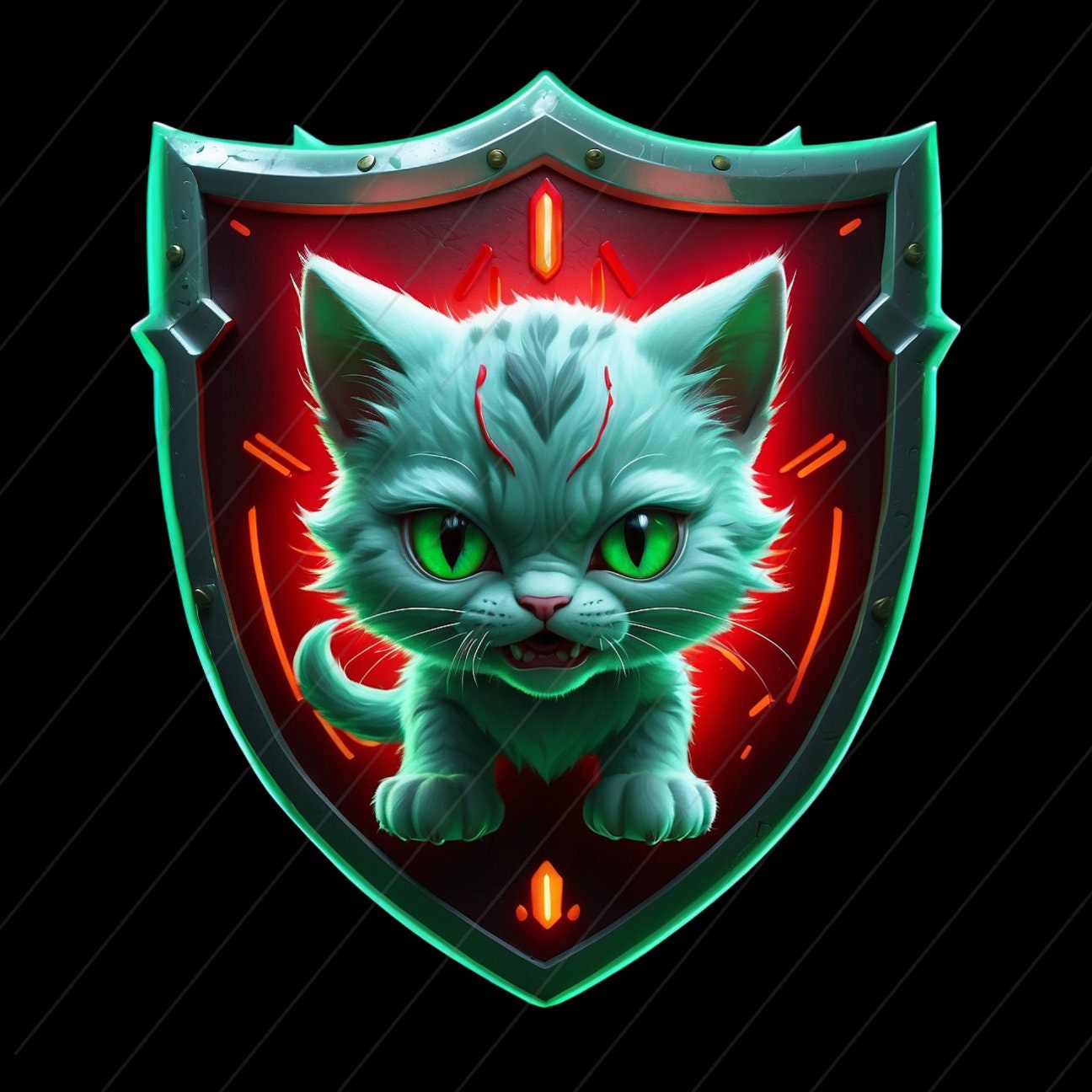 Cyberpunk Angry Kitten Shield Twitch Kick Sub Bit Badges 4 Streamers ...