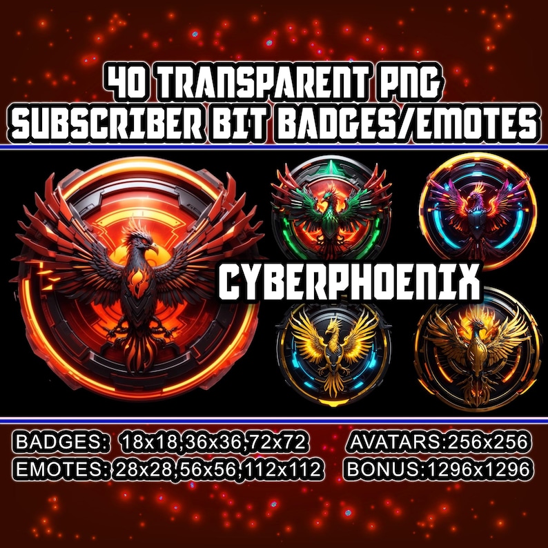Phoenix Cyberpunk Twitch Kick Sub Bit Badges for Streamers, Vtuber ,40 ...