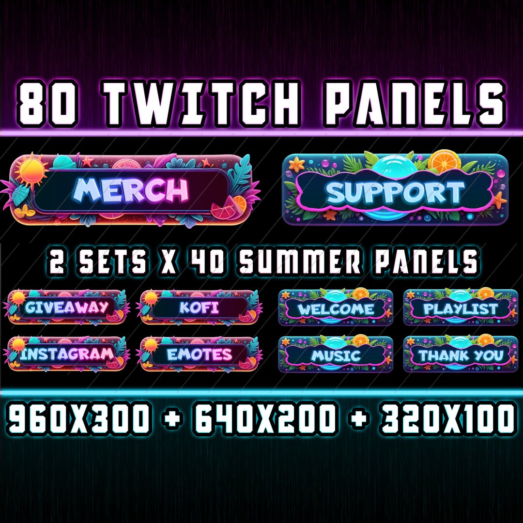 Summer Twitch Panels for Streamers,2 Sets, Each 40 Holiday Transparent ...