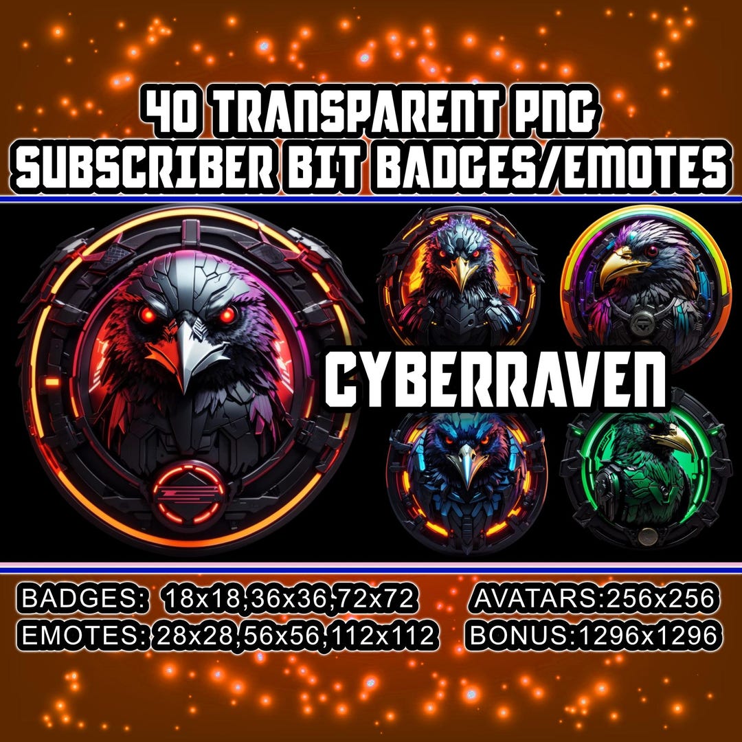 Cyberpunk Raven Twitch Kick Sub Bit Badges for Streamers, Vtubers ...