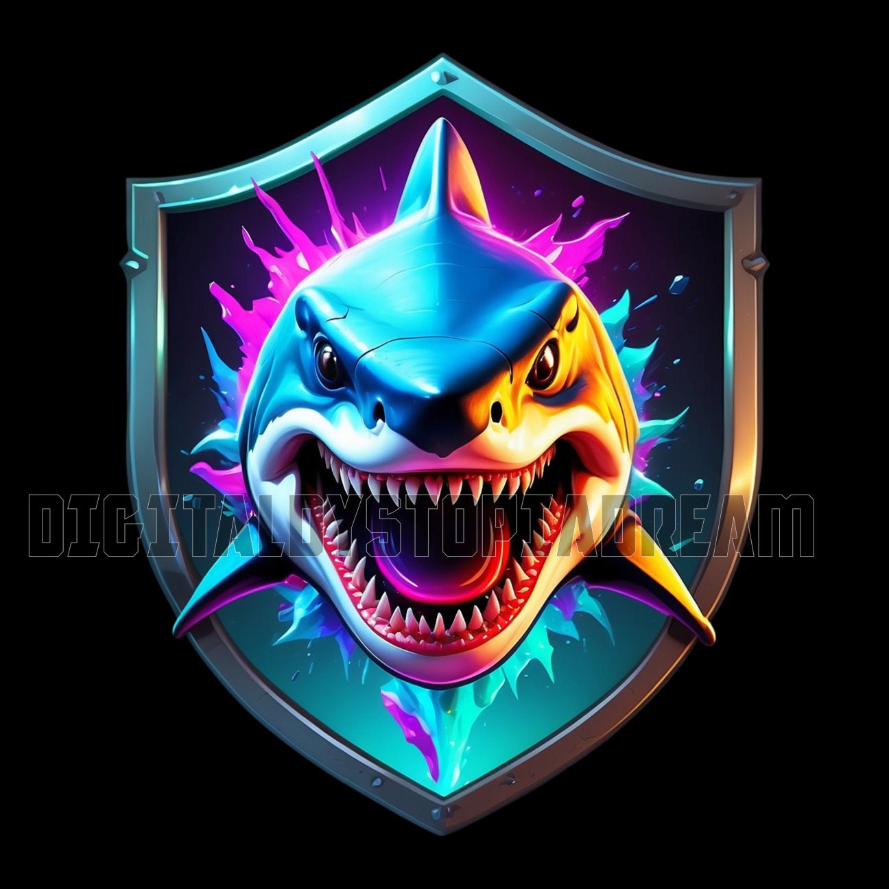 Cyberpunk Shark Shield Twitch Kick Sub Bit Badges for Streamers,vtubers ...