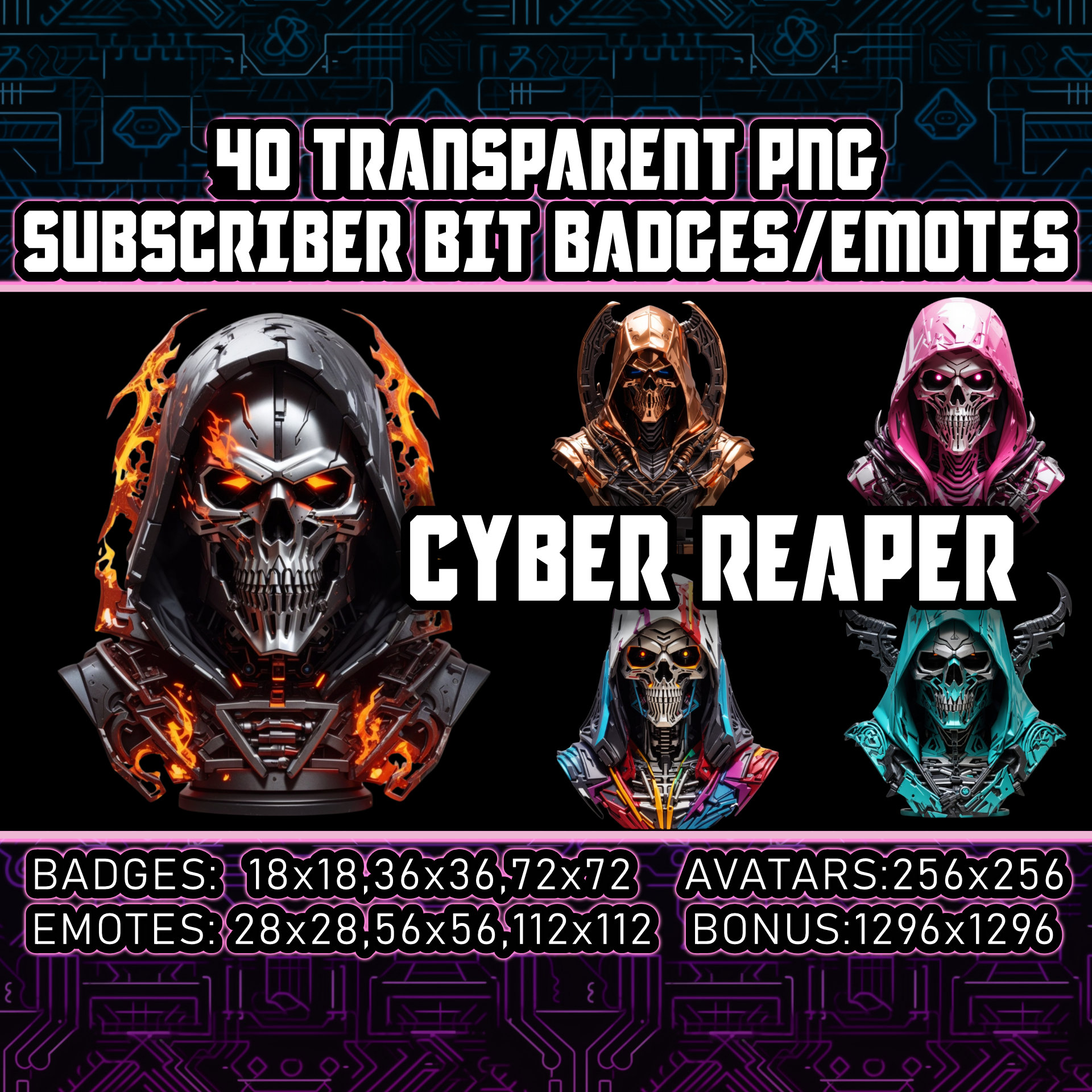 Cyberpunk Grim Reaper Portraits 40 Transparent PNG Twitch Kick Sub Bit ...