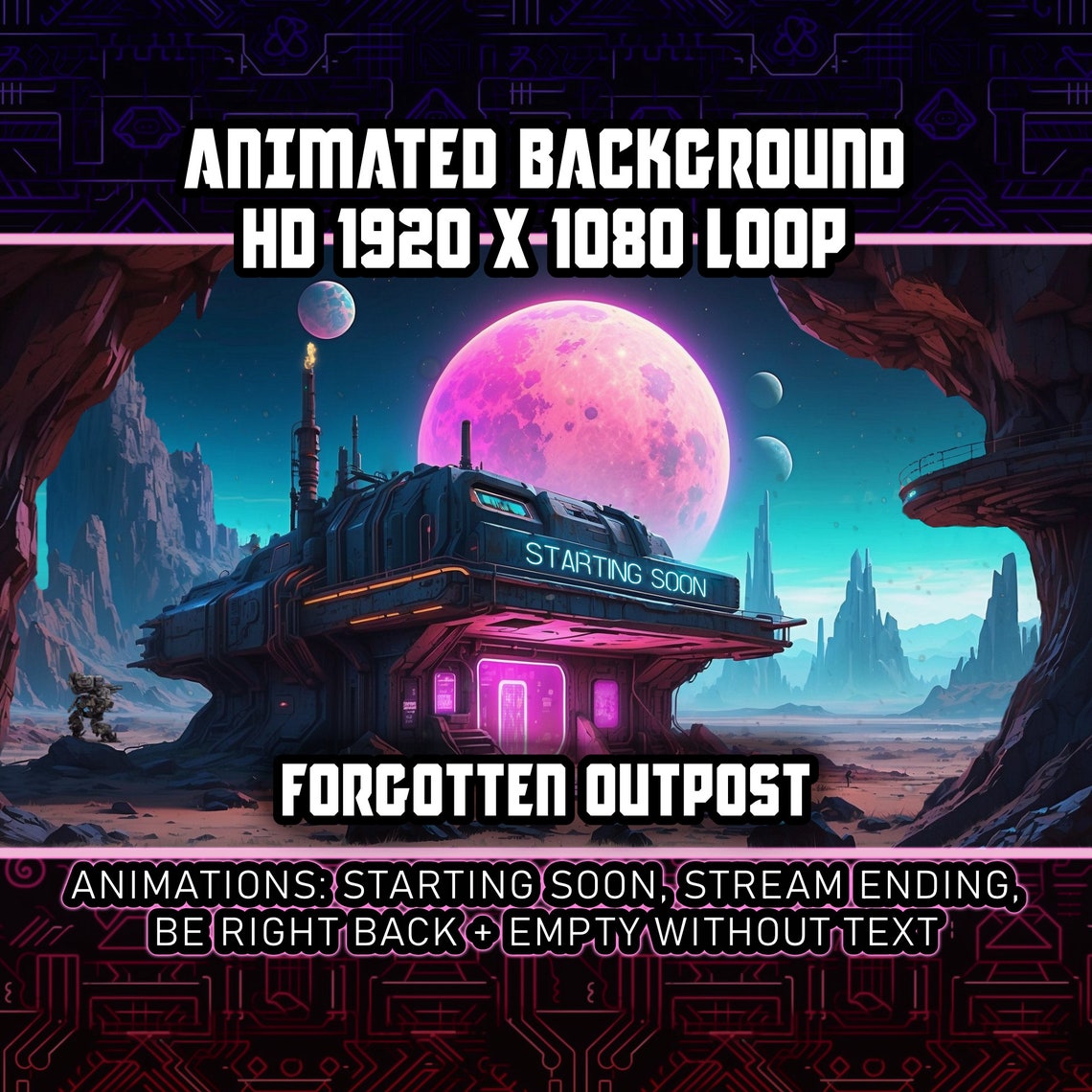 Cyberpunk Alien Planet Outpost Animated Virtual Background Vtuber ...