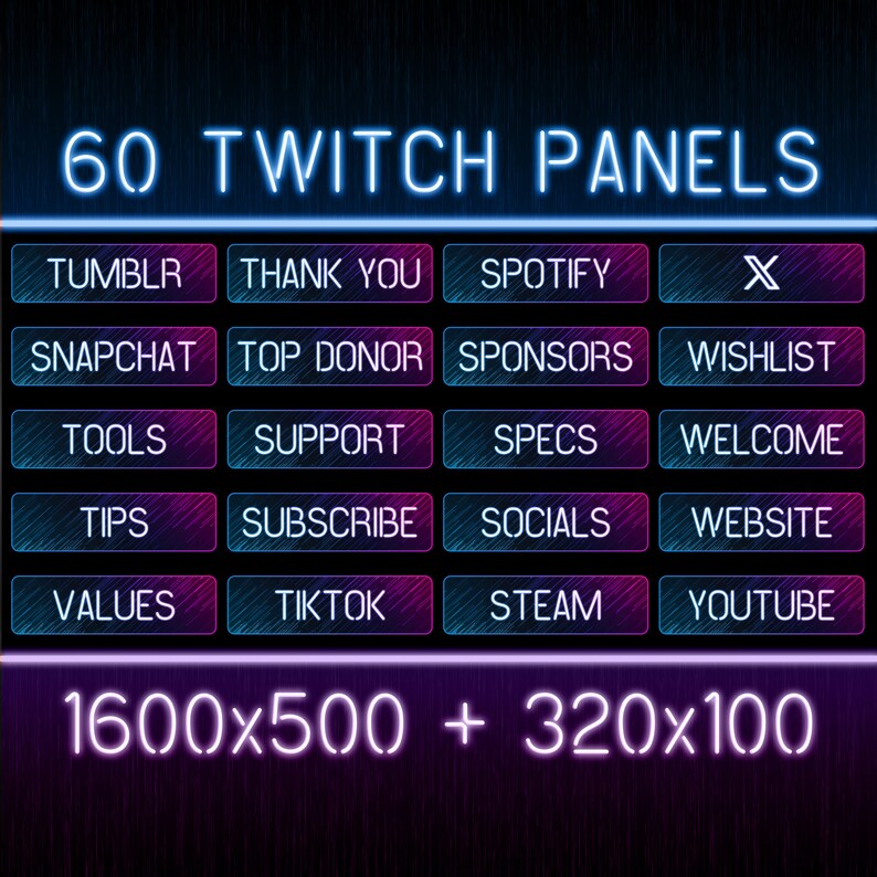 60 Cyberpunk Twitch Panels, Color Gradient (pink and Blue), 2 Sizes ...