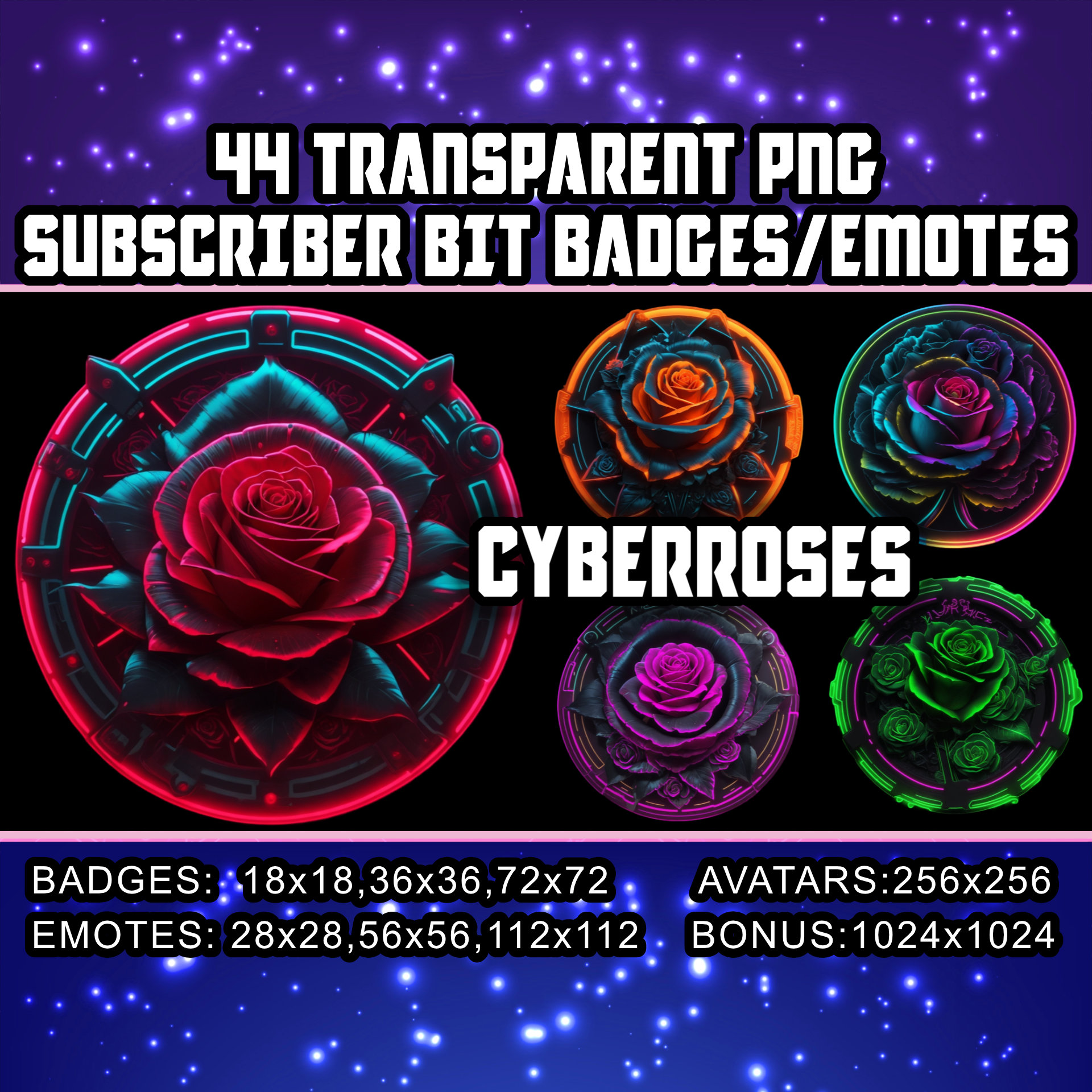 Cyberpunk Roses Twitch Sub and Bit Badges for Streamers,vtubers,rose ...