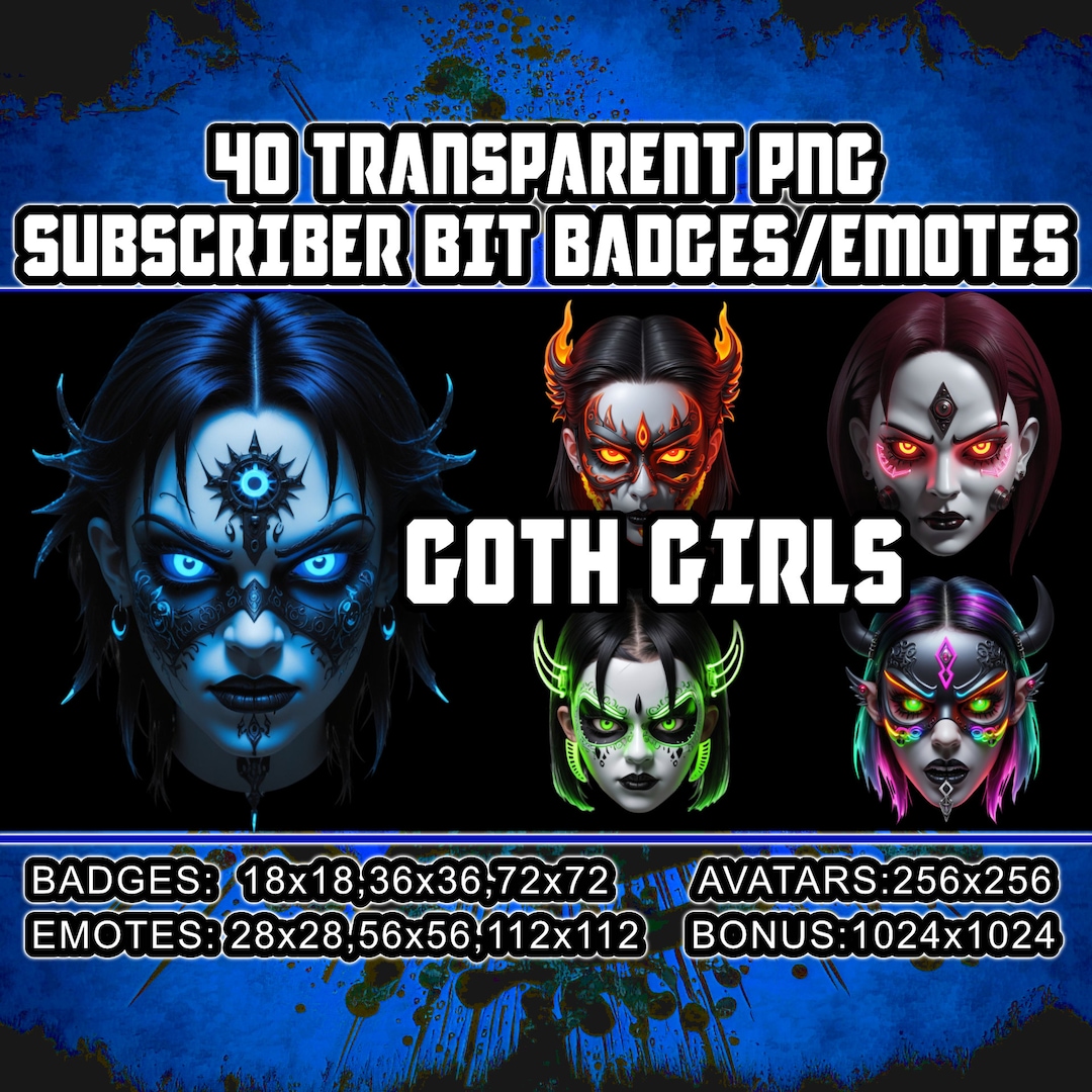 Neon Goth Girl Twitch/kick Sub Bit Badges for Streamers, Vtubers ,40 ...