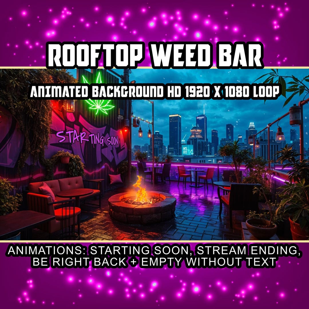 Cyberpunk Weed Rooftop Bar Animated Virtual Background Vtuber Twitch ...