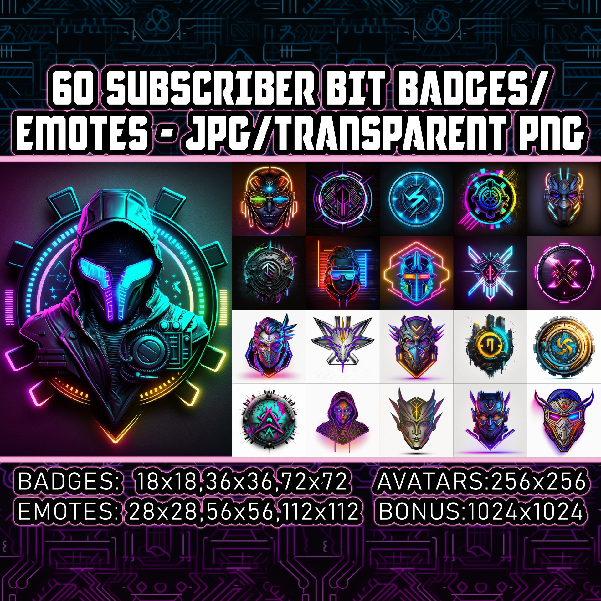60 Cyberpunk Twitch Sub Badges and Bit Badges for Streamers,vtubers ...