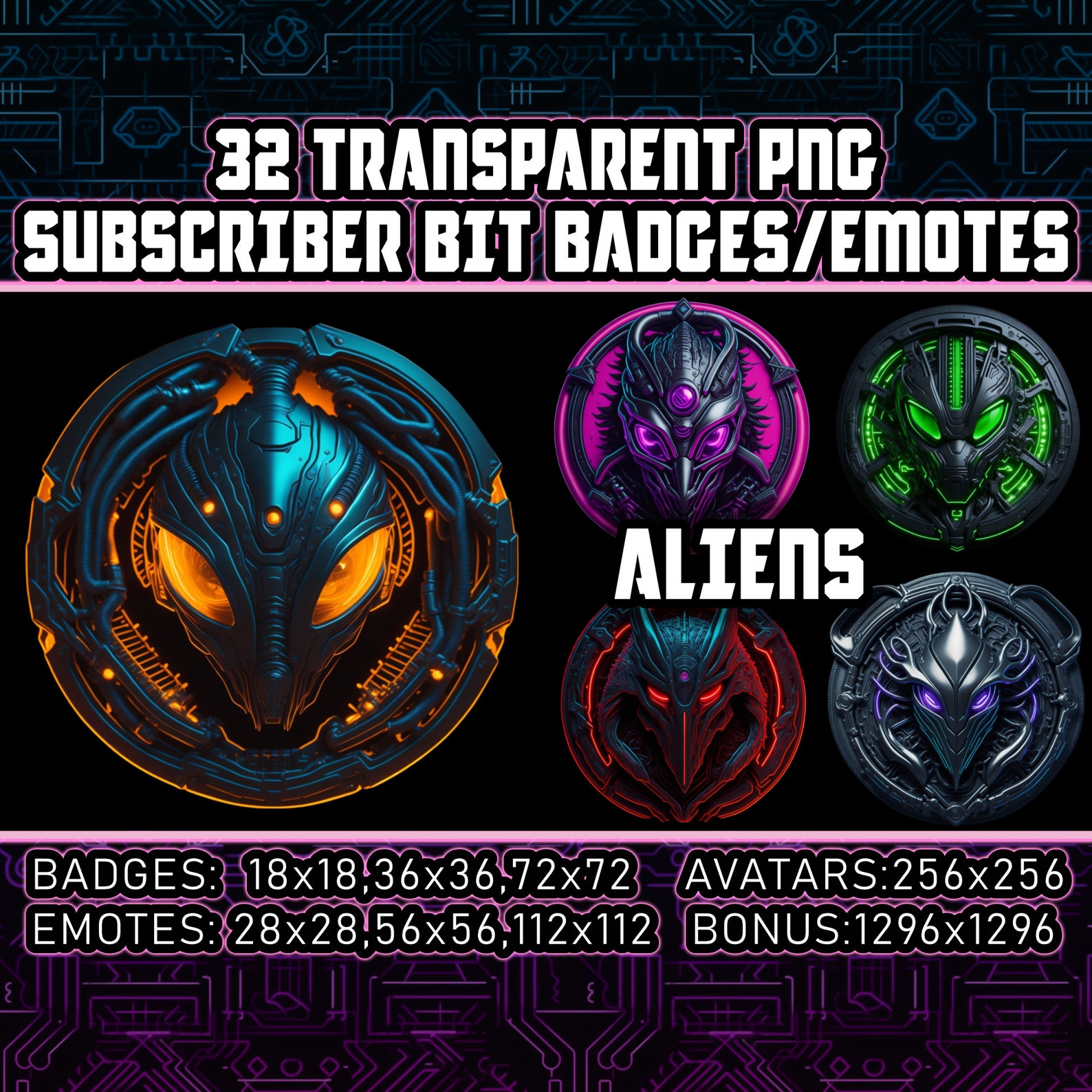 Cyberpunk Aliens Twitch Sub Badges and Bit Badges for Streamers,vtubers ...