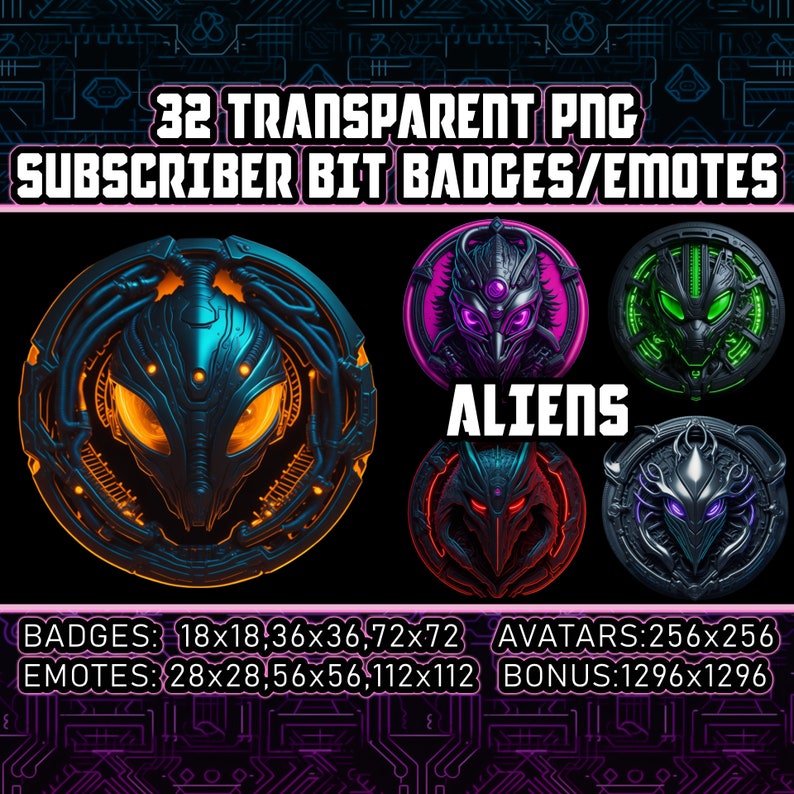 Cyberpunk Aliens Twitch Sub Badges and Bit Badges for Streamers,vtubers ...