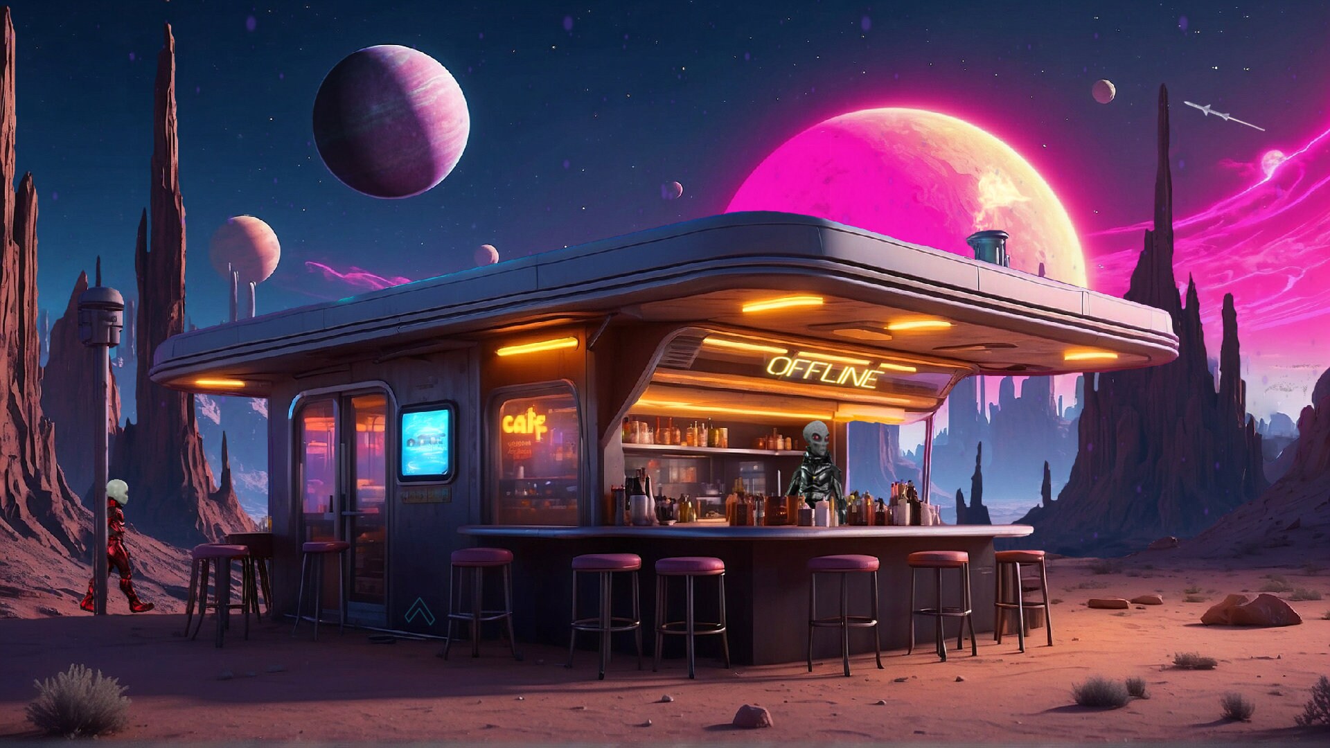 Cyberpunk Alien Cafe Animated Virtual Background Vtuber Twitch ...