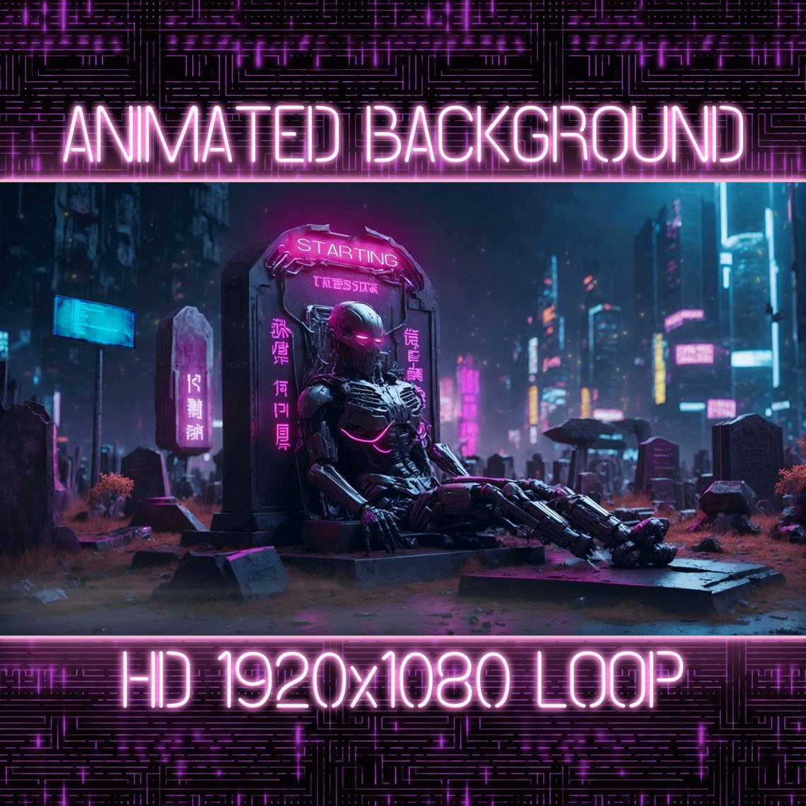 Cyberpunk Cyborg Graveyard Virtual Background Vtuber Twitch Streaming ...