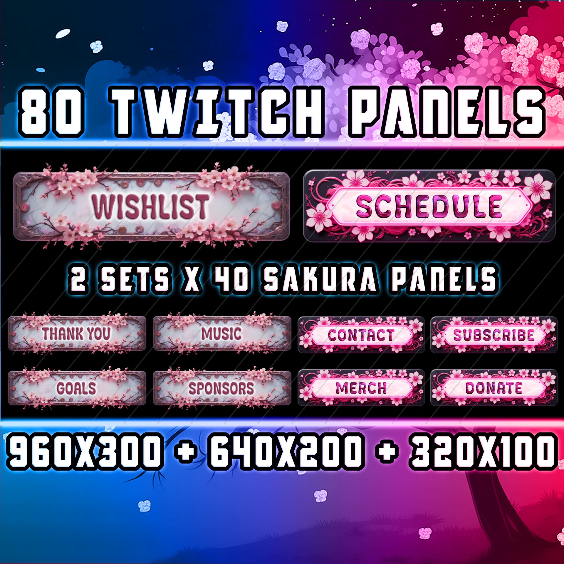 Sakura Twitch Panels for Streamers,2 X 40 Transparent Pngs,cherry ...