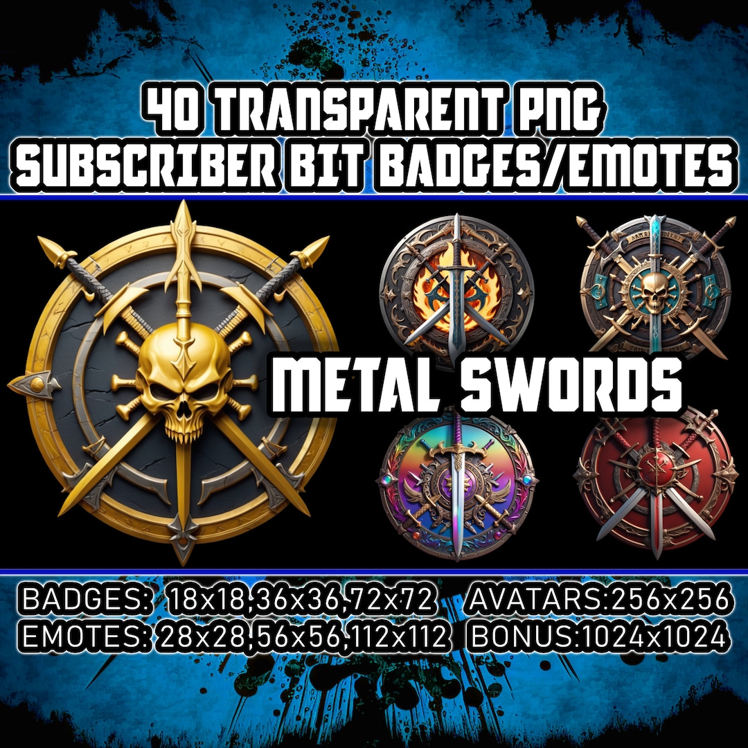 Crossed Swords Twitch Kick Sub Bit Badges for Streamers,vtubers, 40 ...