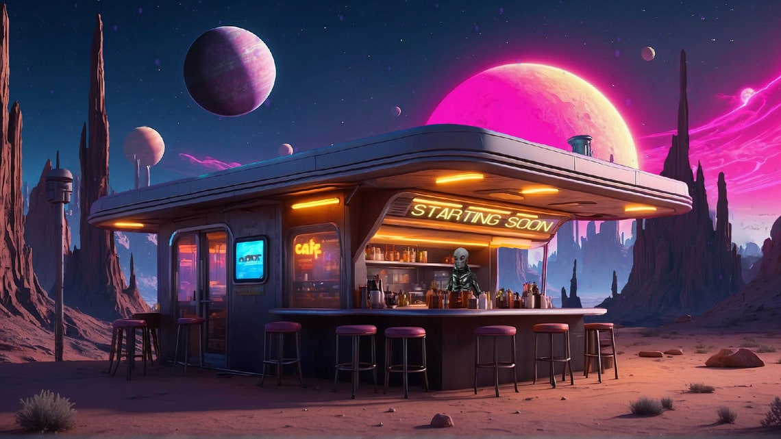 Cyberpunk Alien Cafe Animated Virtual Background Vtuber Twitch ...