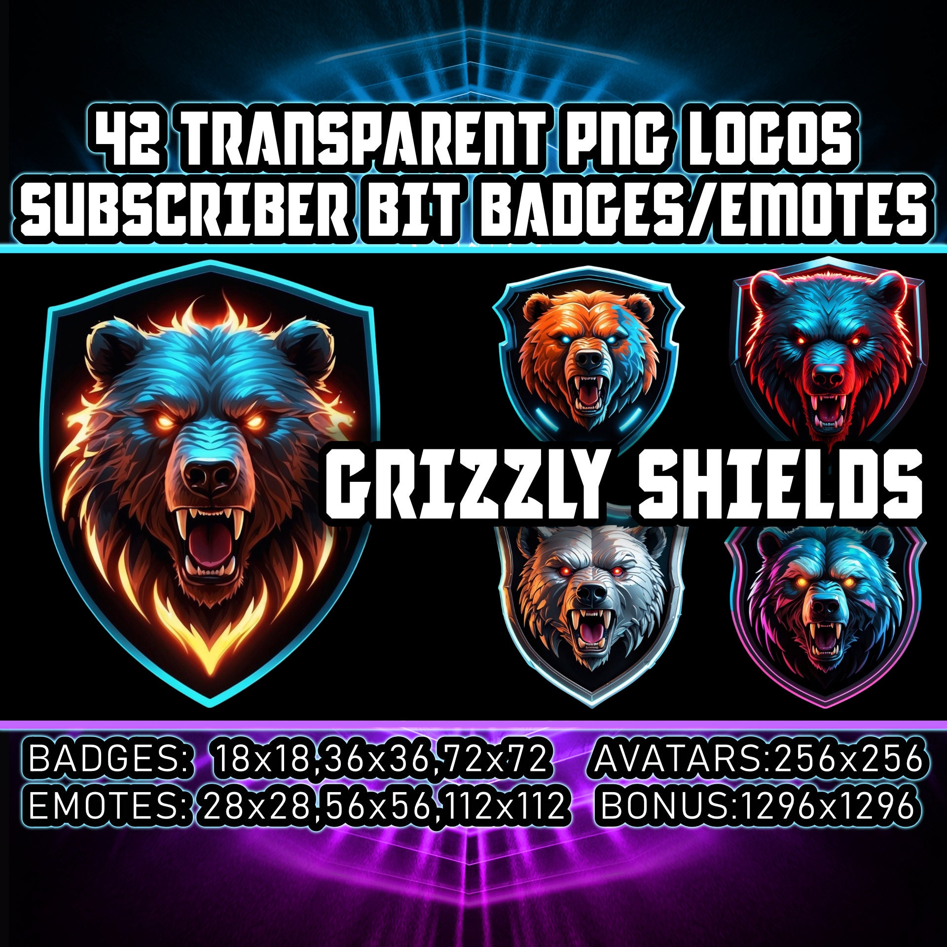 Grizzly Bear Shields Twitch Kick Sub/bit Badges for Streamers,vtubers,42 Transparent PNG ...