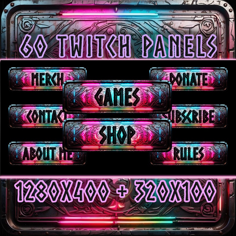 60 Cyberpunk Viking Twitch Panels, Transparent PNG, 3 Sizes (320x100 ...